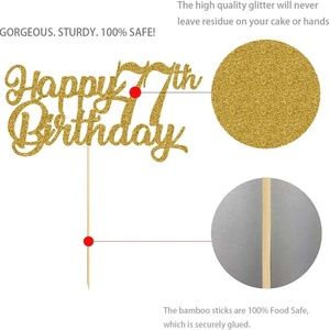 Party Supplies | 77th Birthday Cake Topper Gold Glitter Cheers To 77 ...